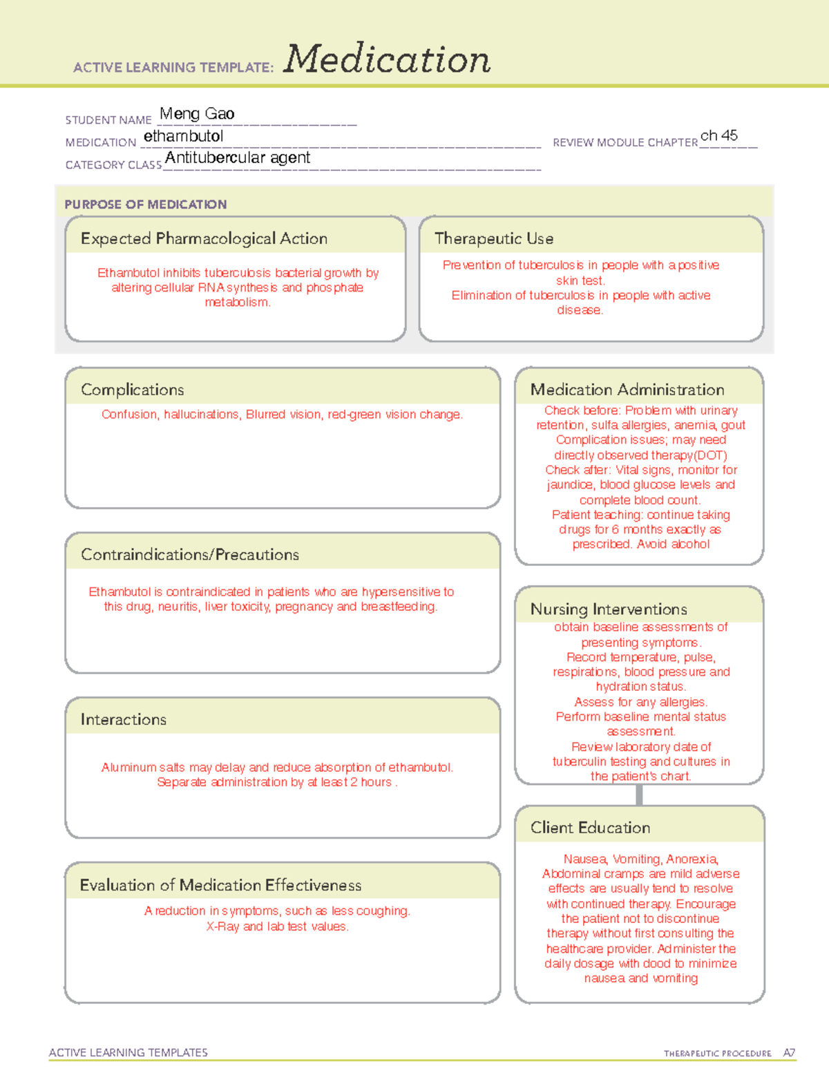 Active Learning Template: Medication Overview for Therapeutic ...