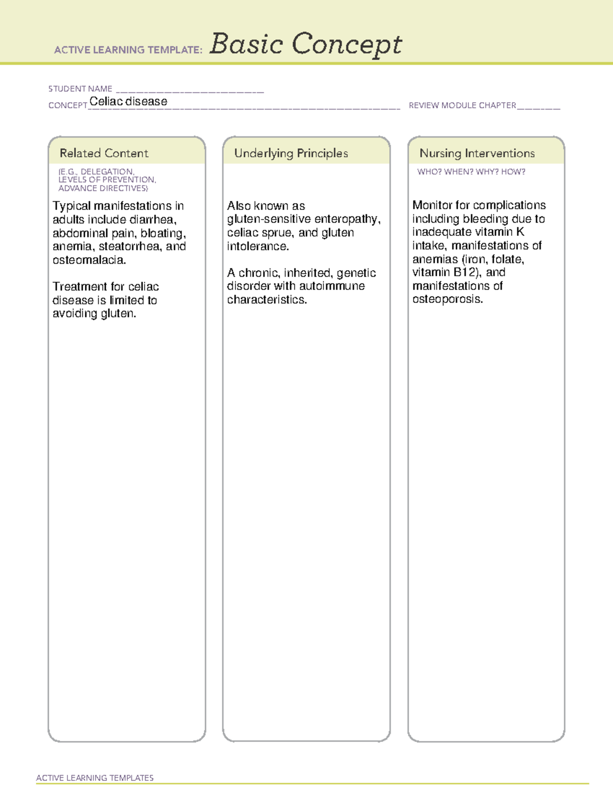 Celiac disease - This is notes - NURS 3628 - ACTIVE LEARNING TEMPLATES ...