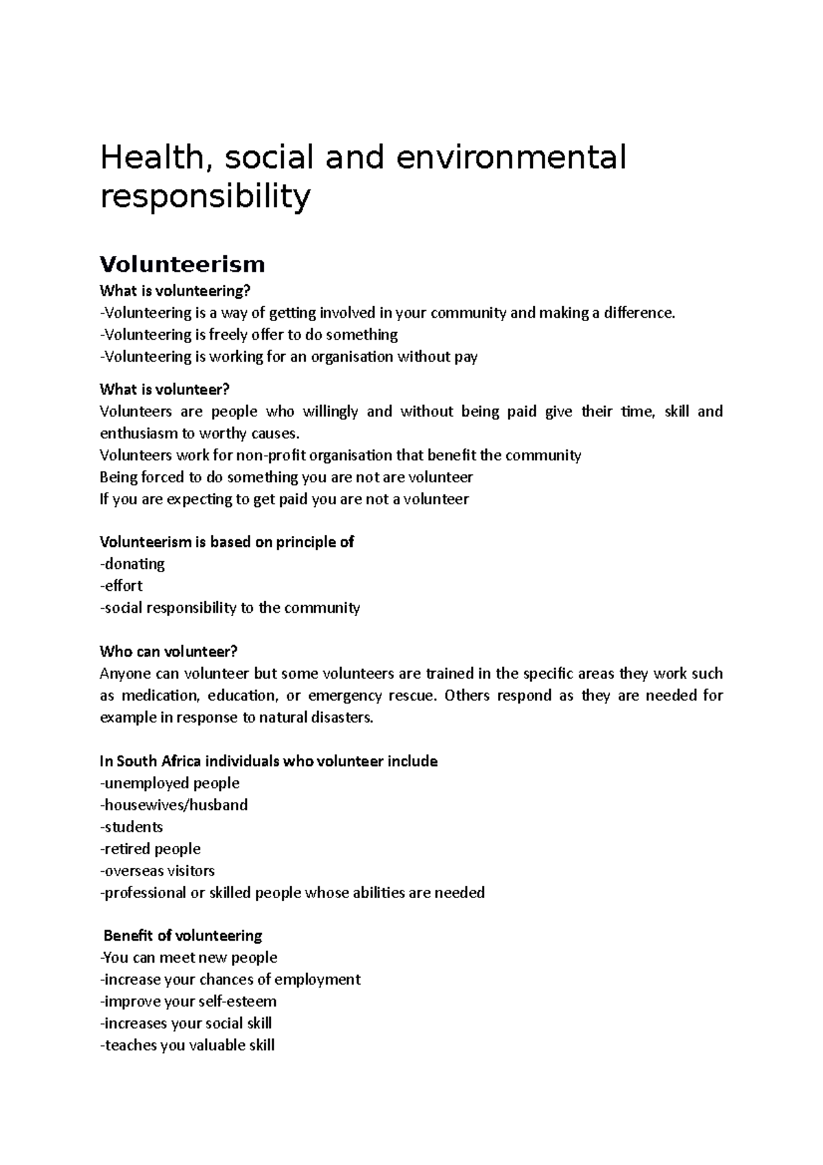 Grade 9 week 3-5 - Health, social and environmental responsibility ...