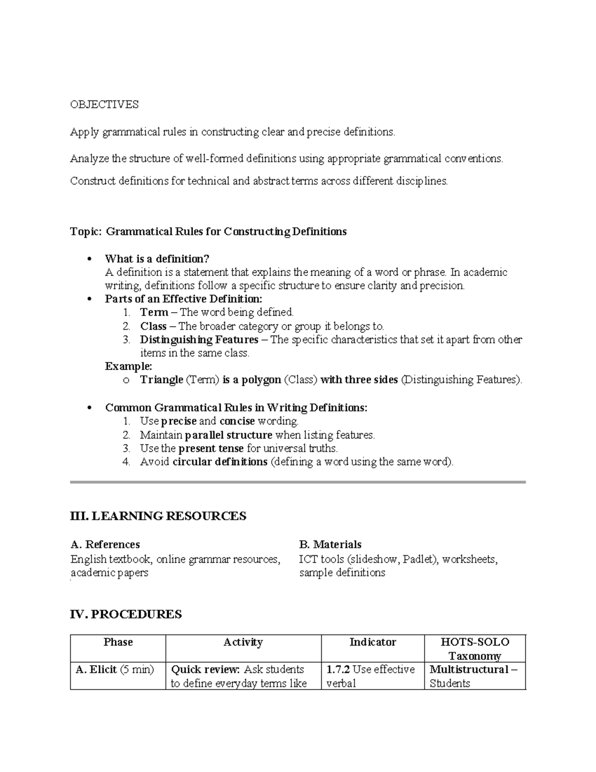 COT 4 2024 - 2025 - QUIZ - OBJECTIVES Apply grammatical rules in ...