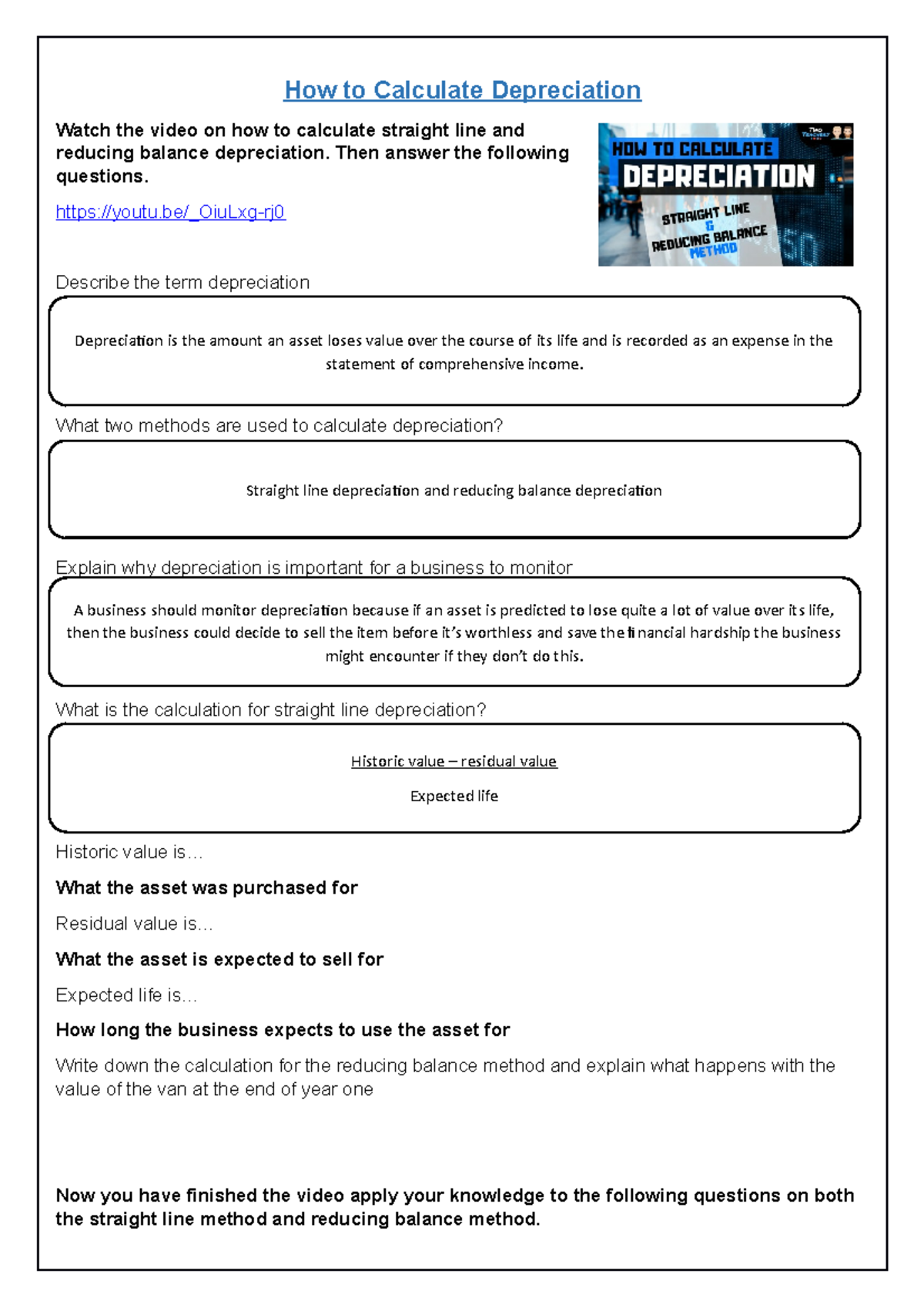 Depreciation Calculations: Straight Line & Reducing Balance Methods ...