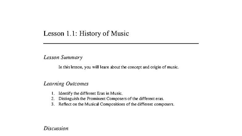 MUSIC 101: Lesson 1.1 - Overview of Music History and Eras - Studocu