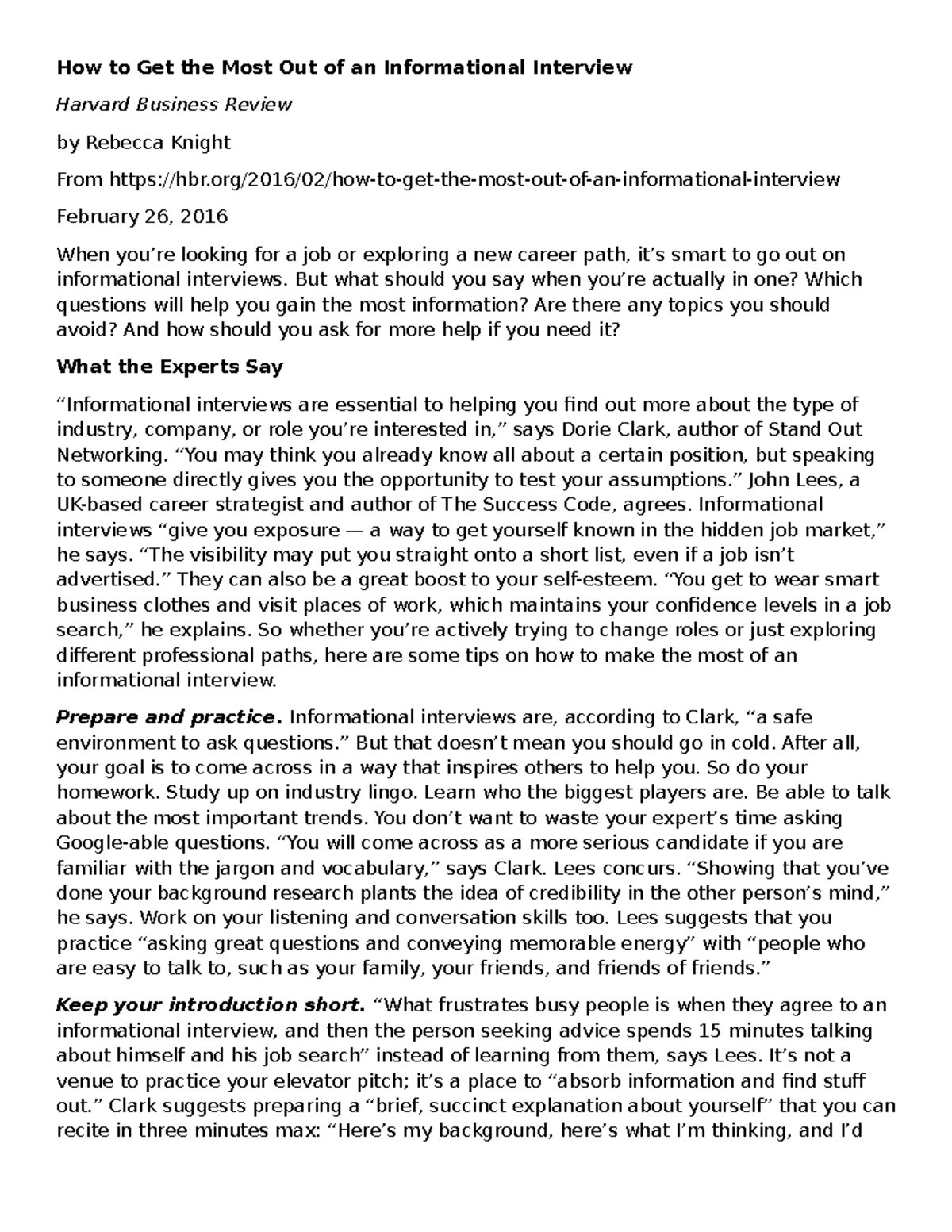 Maximizing Your Informational Interview: Tips & Strategies - Studocu