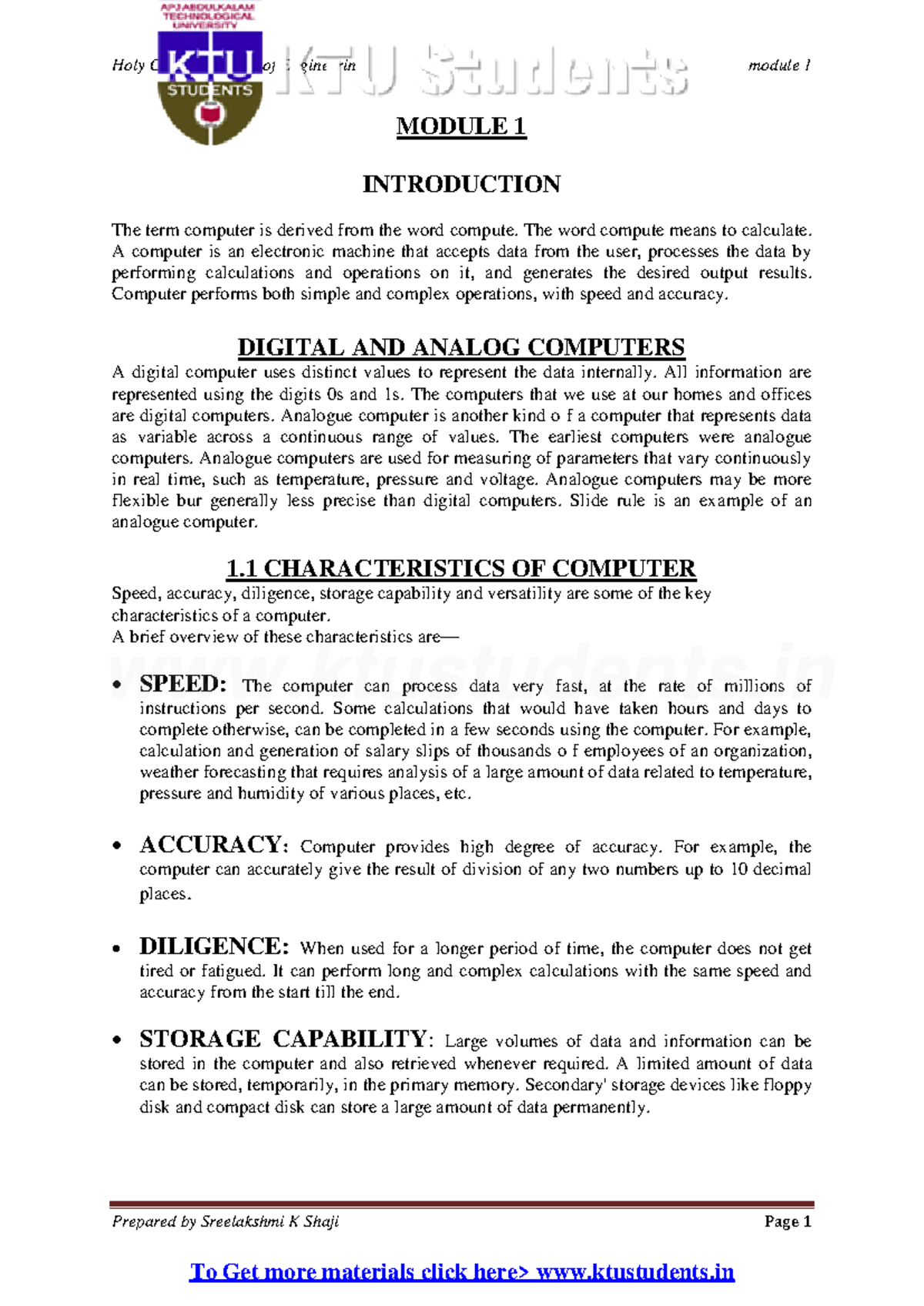 ICP-BE101`05-Module 1 - Prepared by Sreelakshmi K Shaji Page 1 MODULE 1 INTRODUCTION The term ...