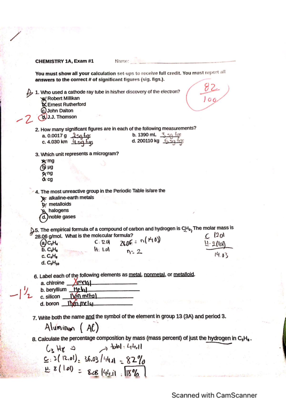 Chem 1A Exam#1 - Questions and Answers - CHEM 1A - Studocu