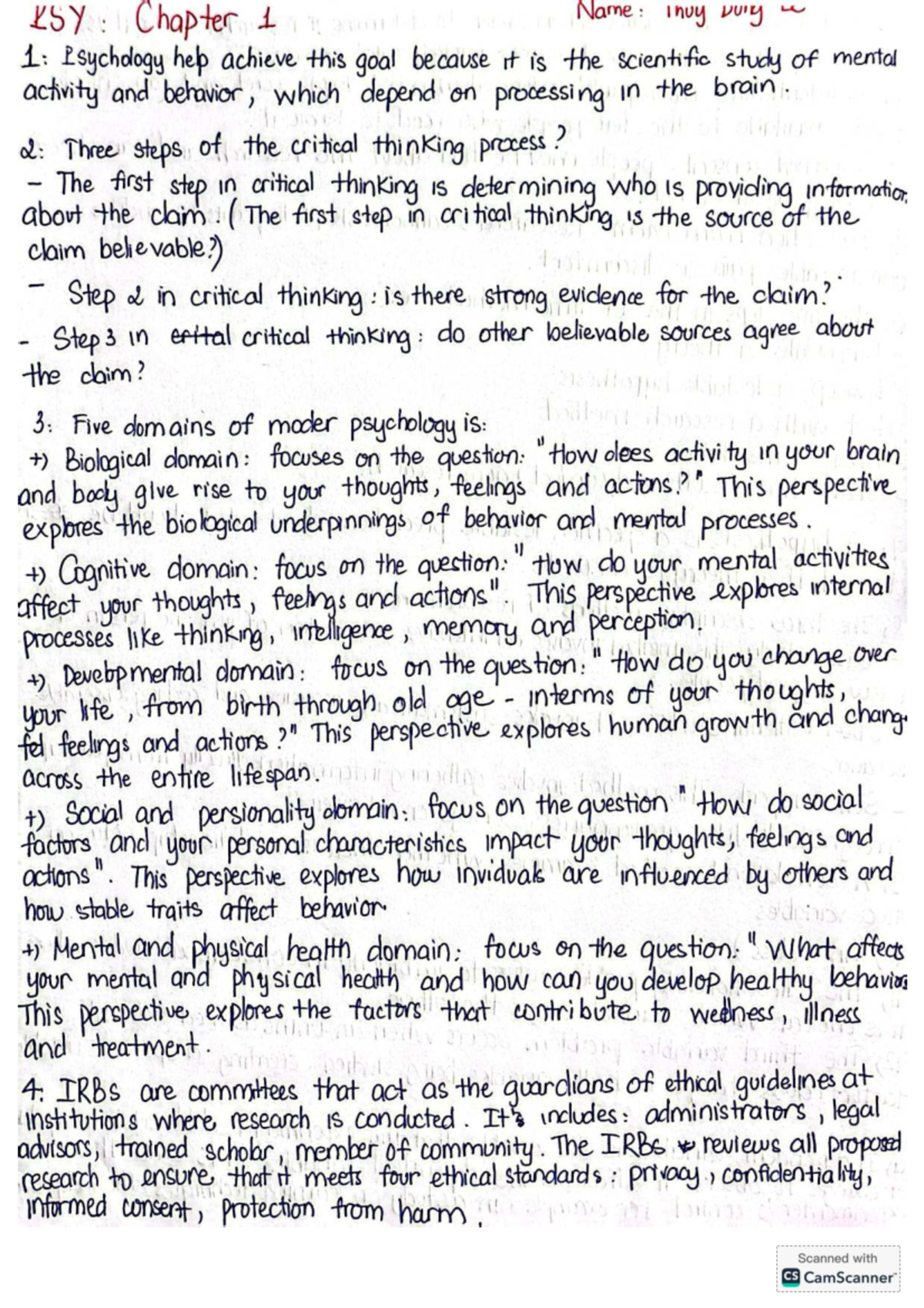 YSY PSY 101 Chapter 1 Study Guide: Key Concepts & Methods - Studocu