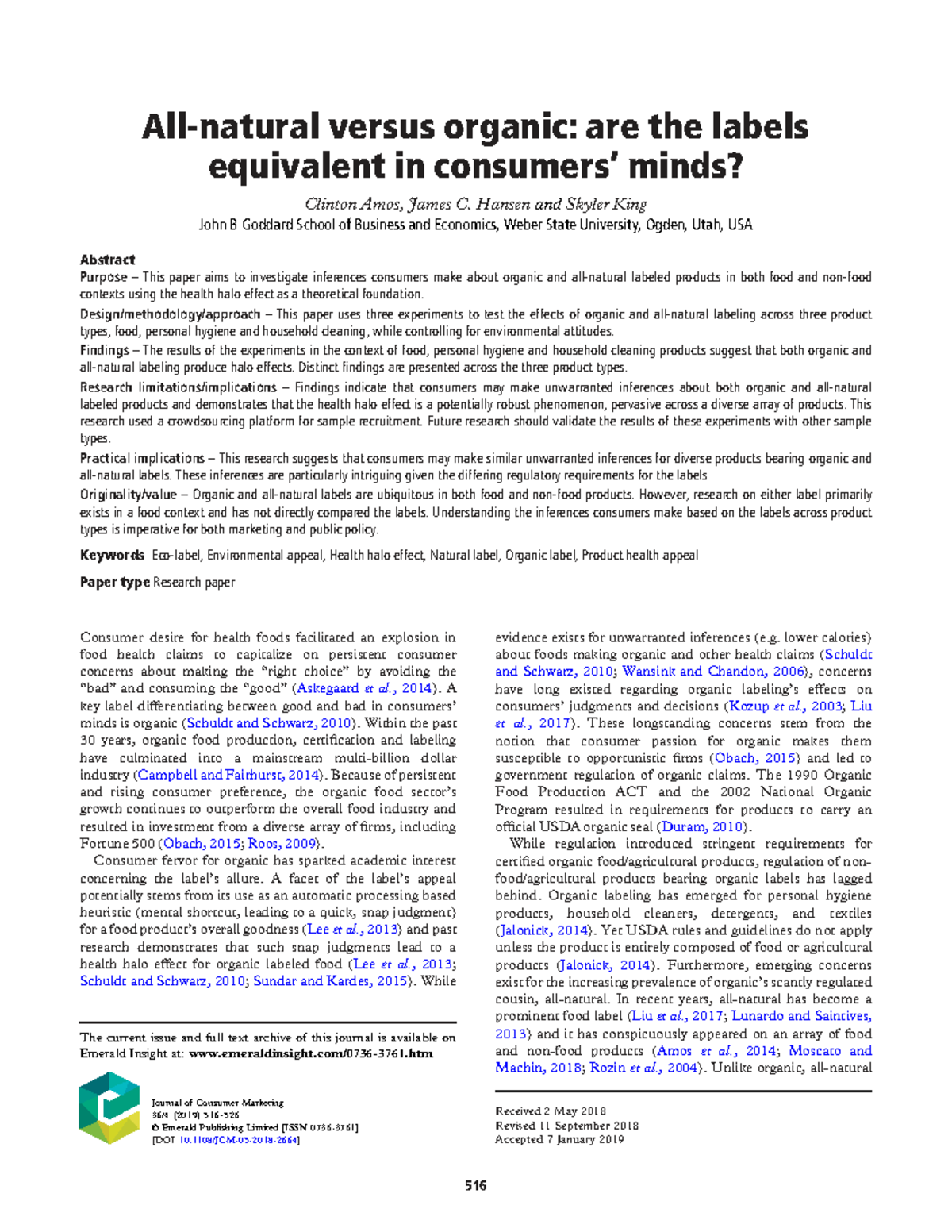 All-Natural vs. Organic: Consumer Perceptions and Health Halo Effects ...