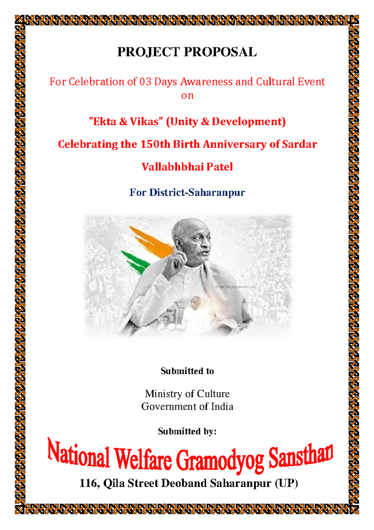 Project Proposal: 3-Day Cultural Event for 150th Birth Anniversary of ...