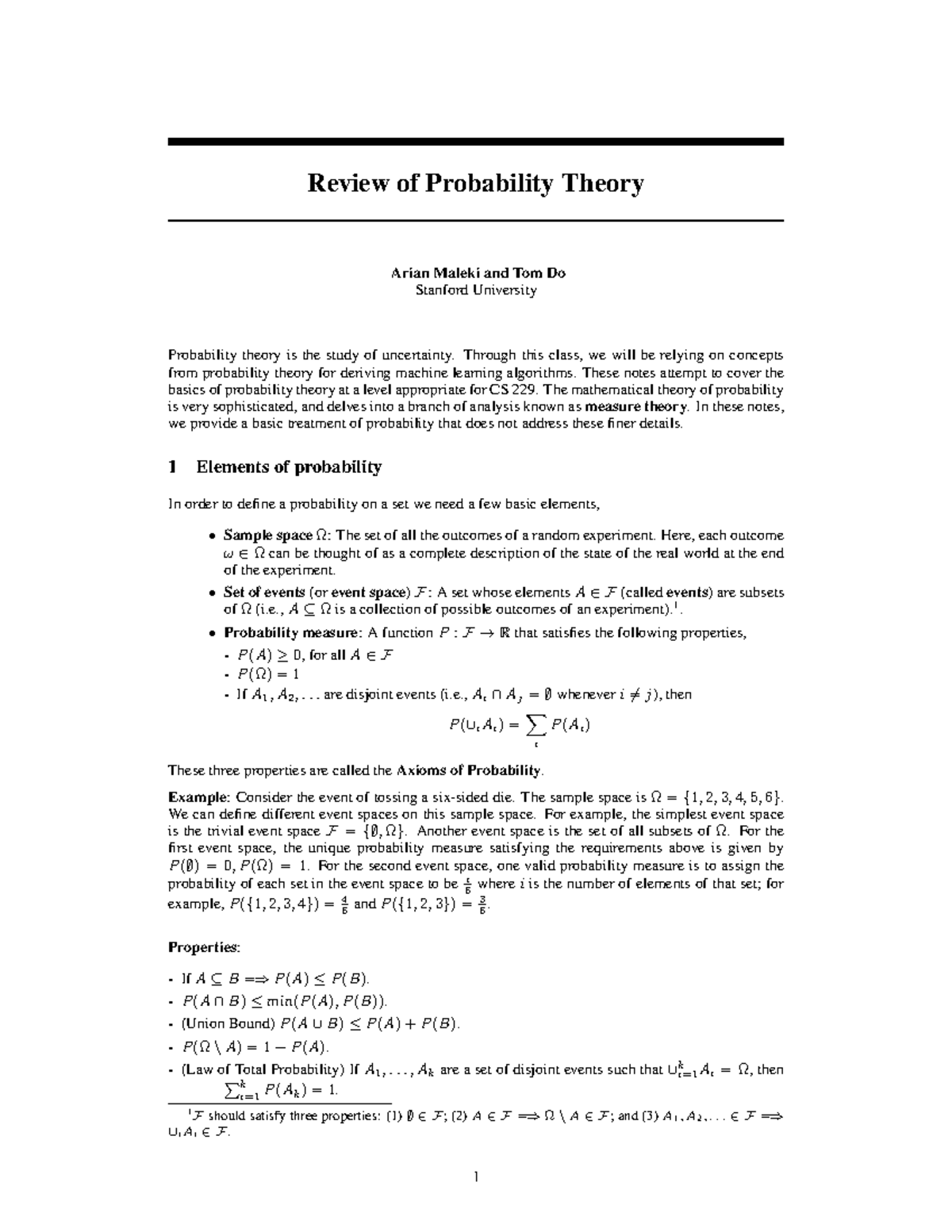 CS 229 Probability Theory Review Notes - Studocu