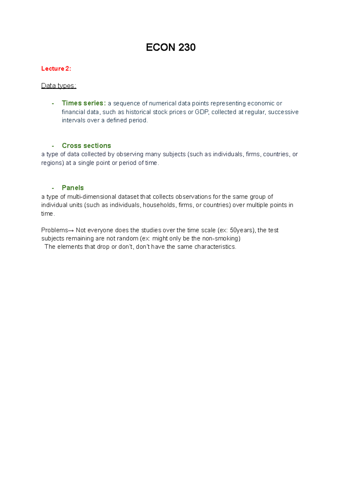 ECON 230 Lecture 2: Understanding Data Types in Economics - Studocu