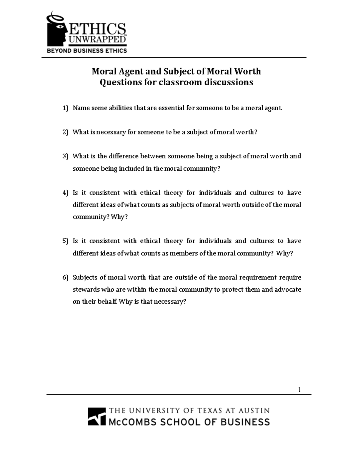 Moral Agents and Subjects of Moral Worth: Teaching Insights and Case ...