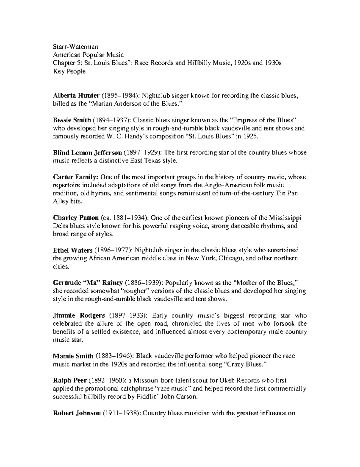 Key Figures in CE American Popular Music: Chapter 5 Overview - Studocu