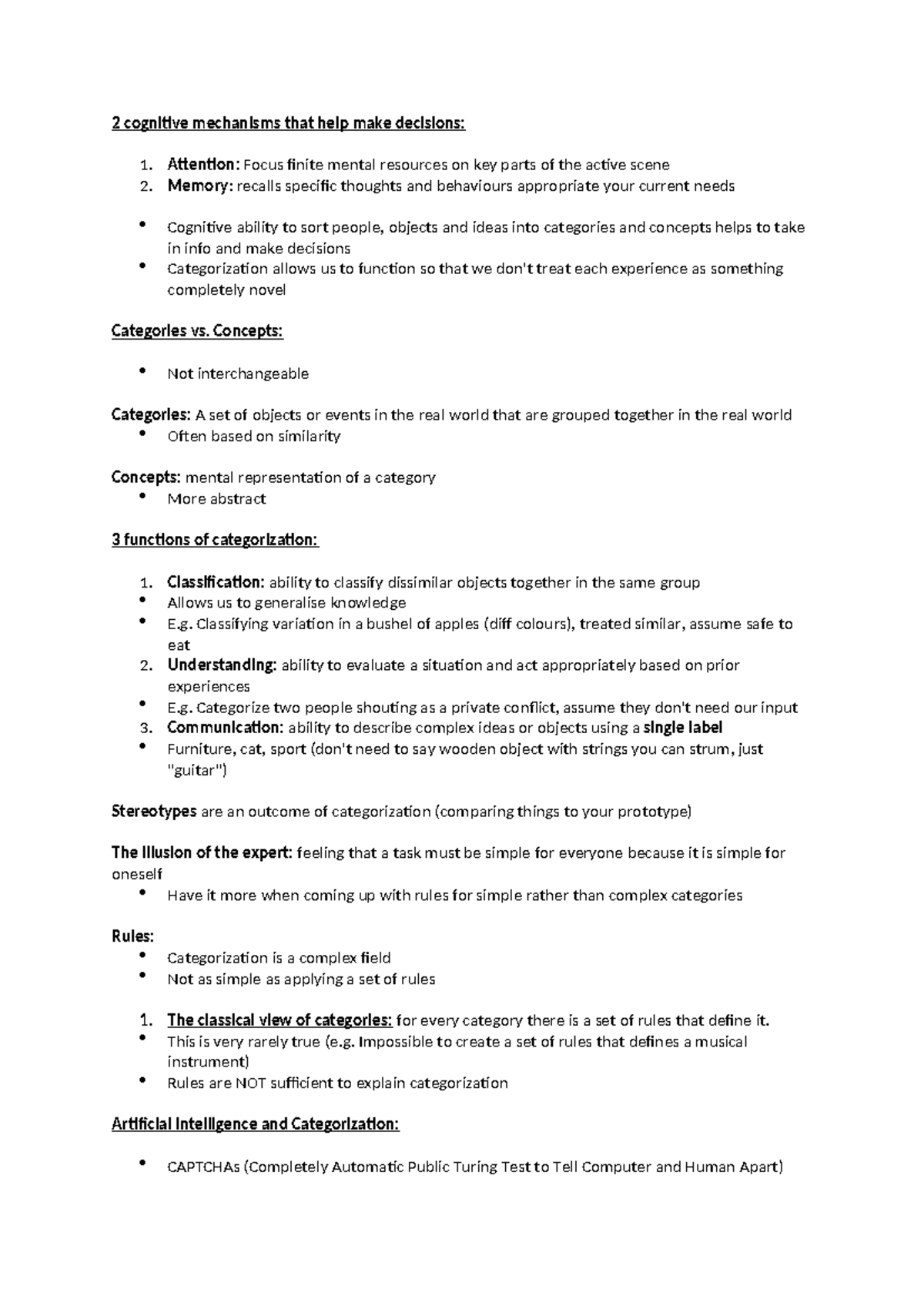 Unit 6 - Cognitive Mechanisms in Categorization and Decision Making - Studocu