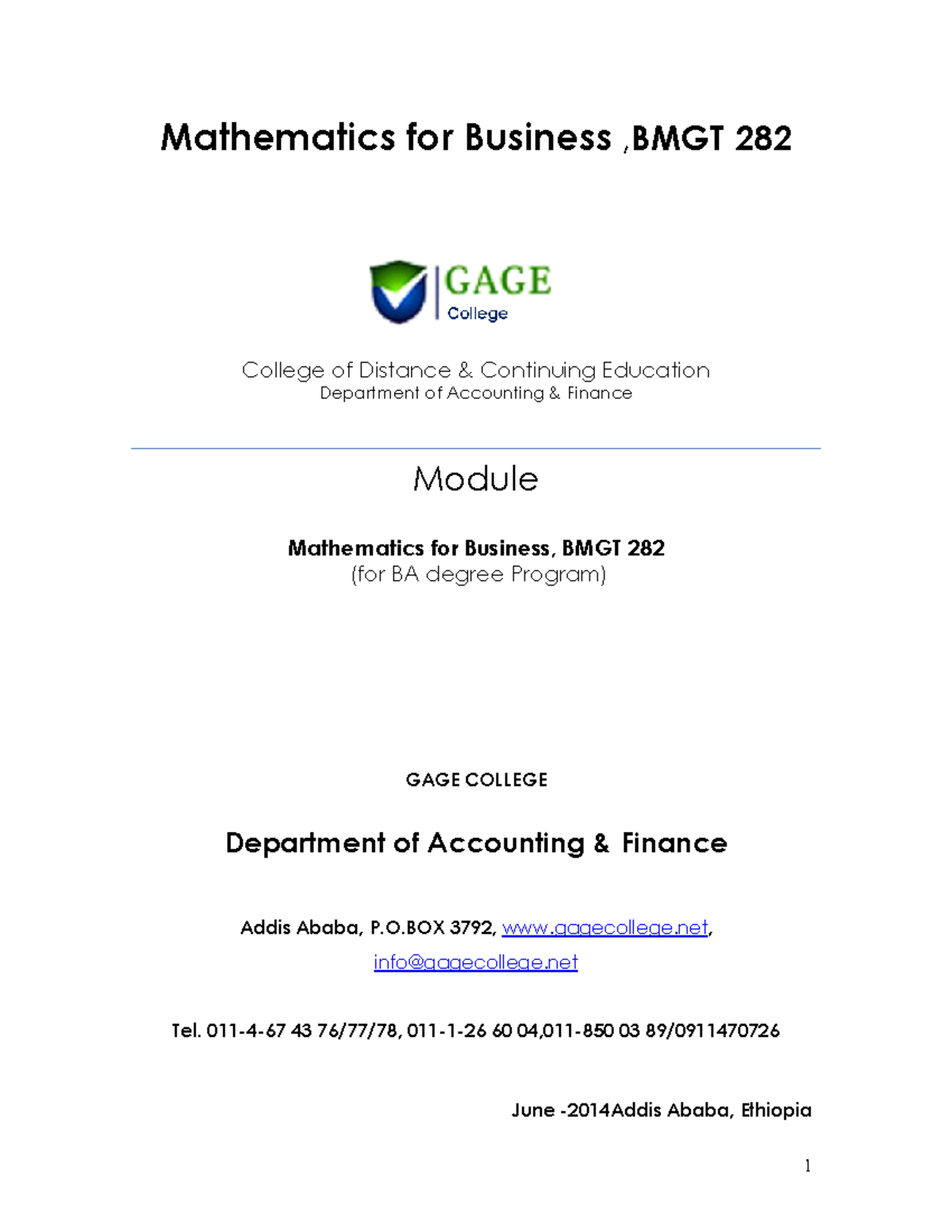 Business Mathematics-1 Lecture Notes, BMGT 282 Insights - Studocu