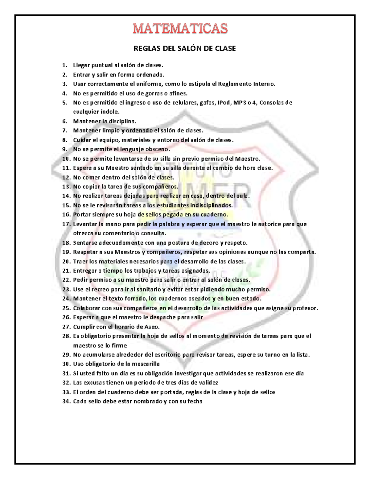 Reglas DEL Salón DE Clase - REGLAS DEL SALÓN DE CLASE Llegar puntual al ...