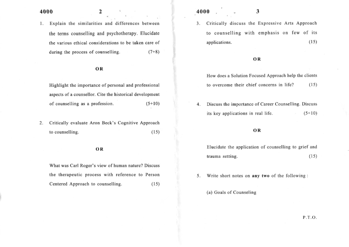 B - Approaches and Practices of Counselling: PYQ Insights and ...