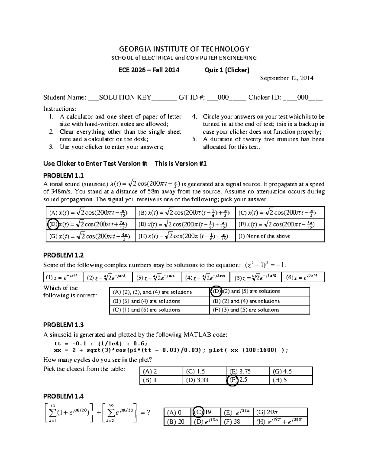ECE 2026 Fall 2014 Quiz 1 Practice Questions - Studocu