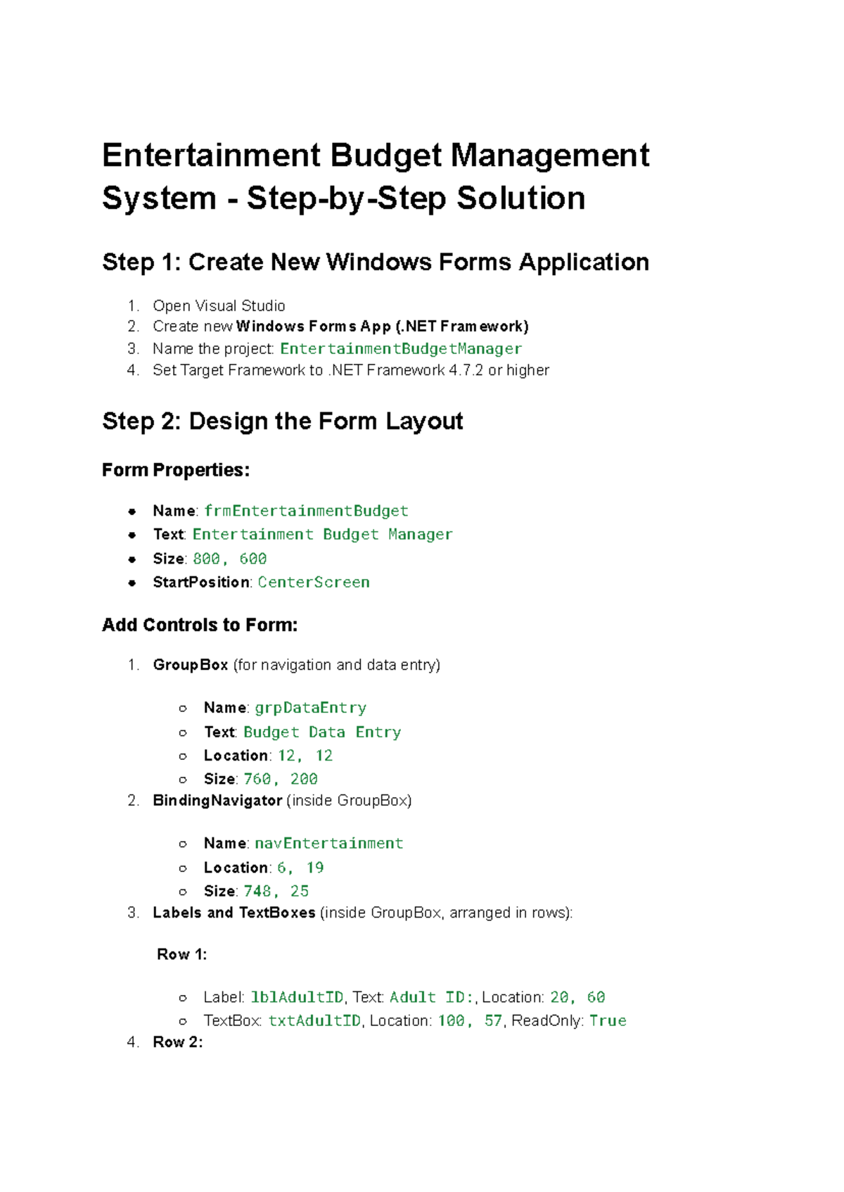 Entertainment Budget Management System Solution - Assignment 8 - Studocu