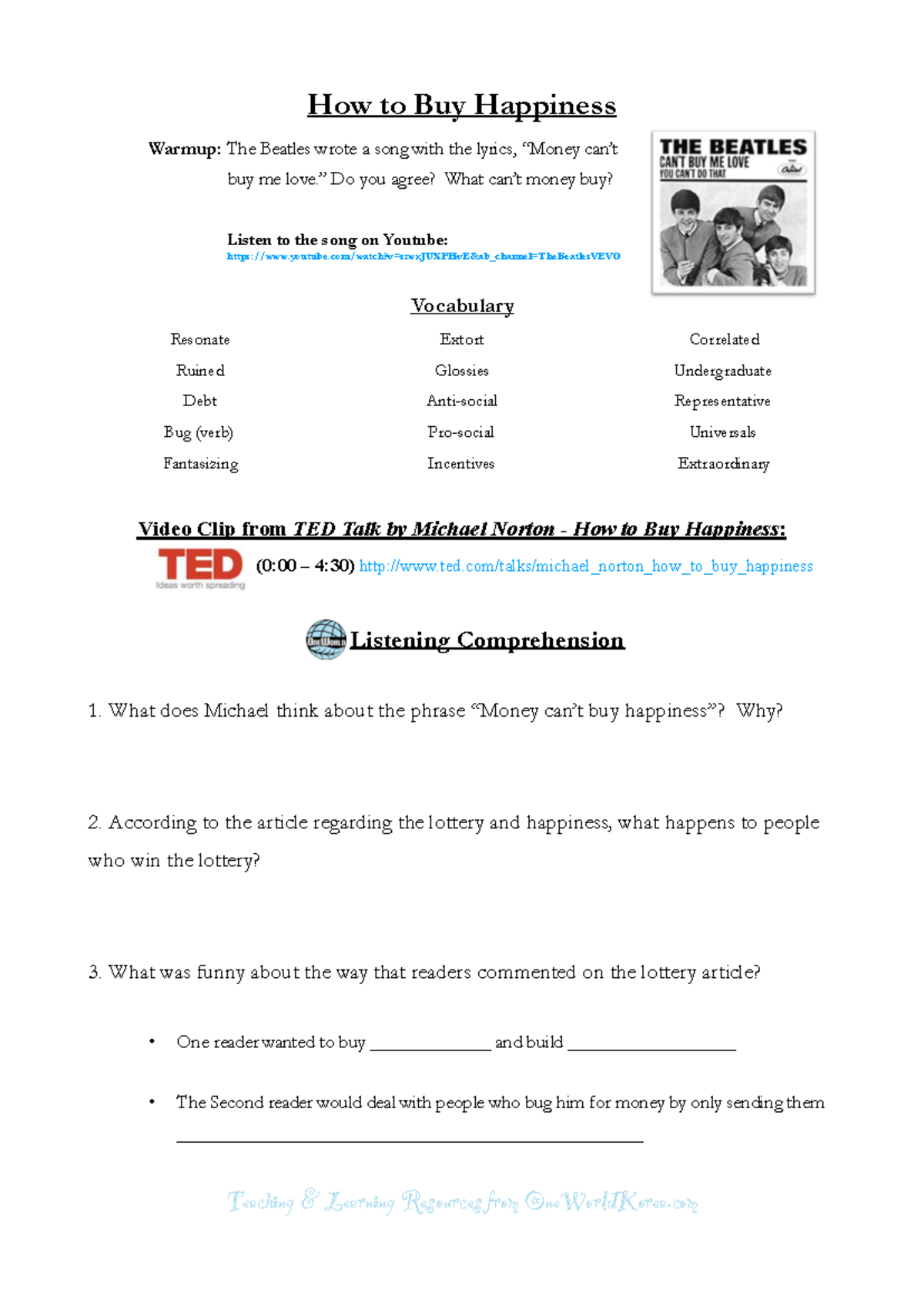1-1 How to Buy Happiness: TED Talk Insights and Discussion - Studocu