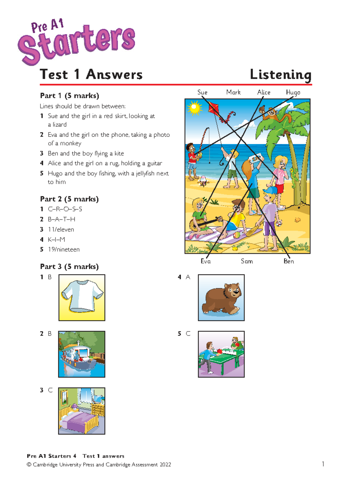 Pre A1 Starters 4 Test 1 Listening & Reading Answers - Studocu