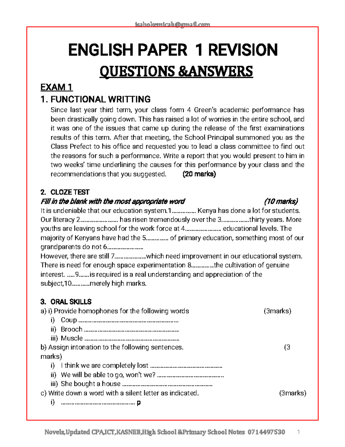 ENGLISH 1: Revision Questions & Answers for Exams and Skills - Studocu