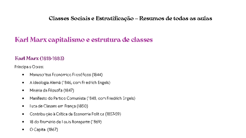CSE - Resumos sobre Classes Sociais e Estratificação em Marx e Weber ...