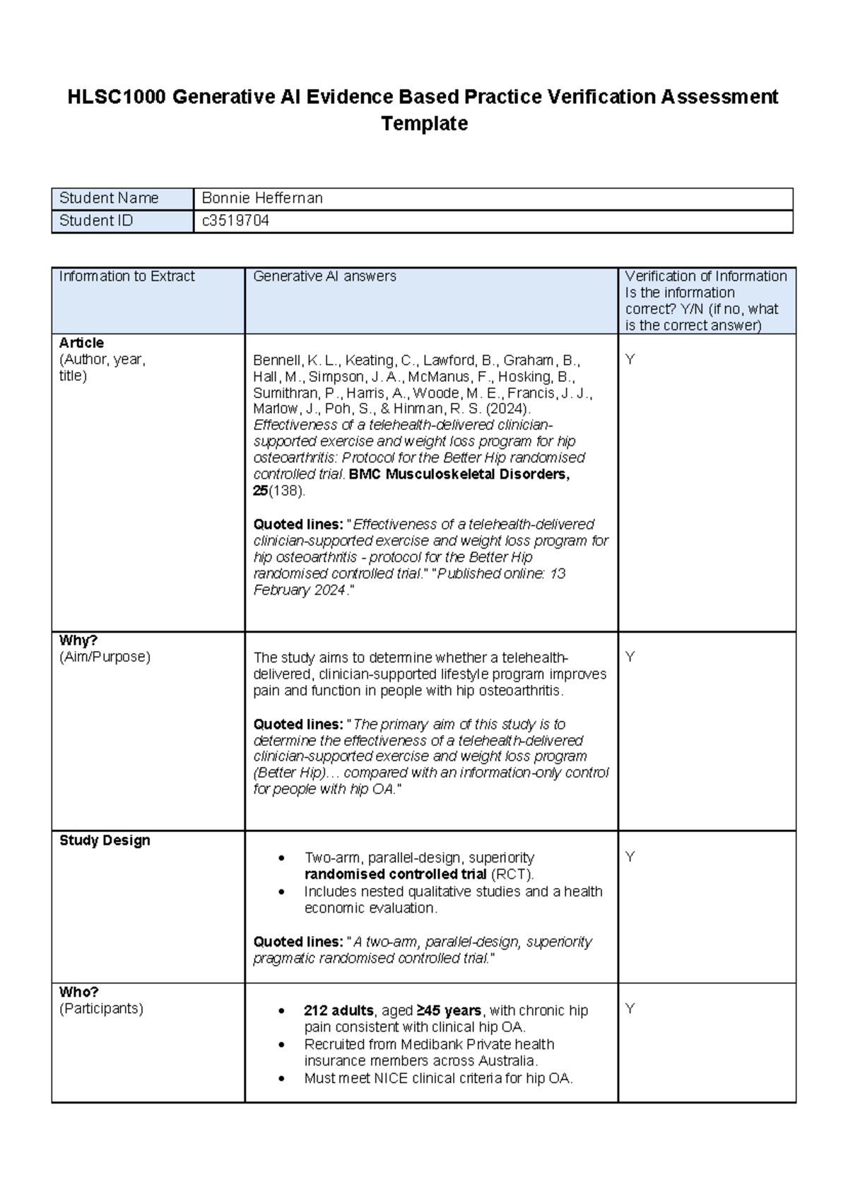 HLSC1000 Generative AI Evidence-Based Practice Verification Template ...