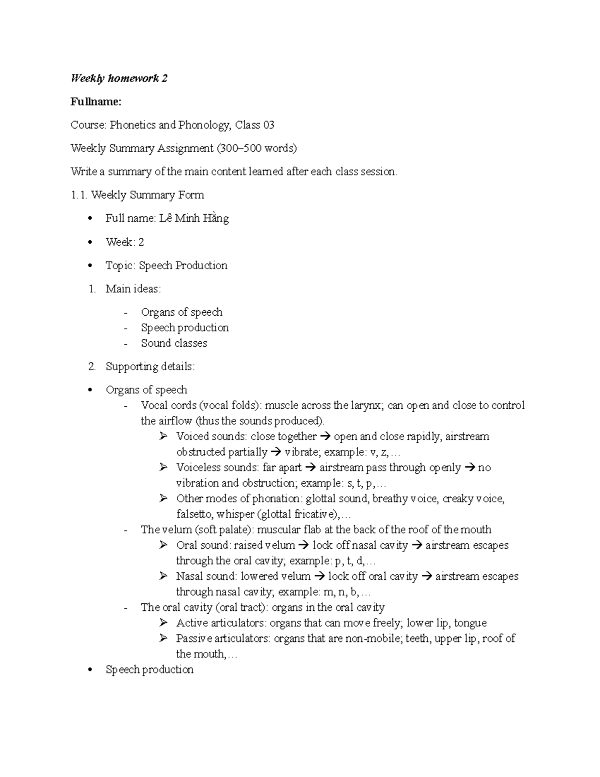 Phonetics and Phonology (Class 03) Weekly Summary: Speech Production ...