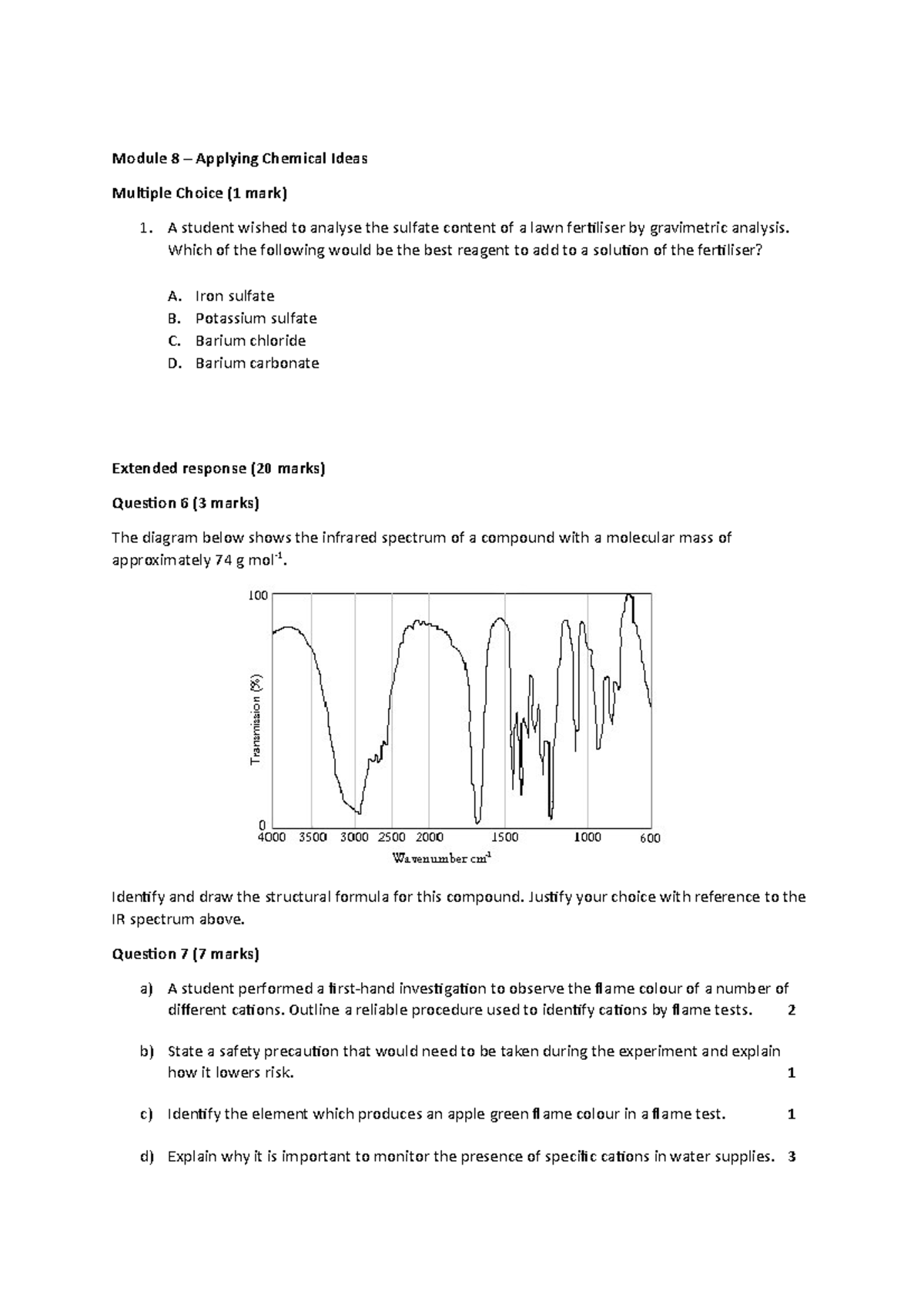 2019 Module 8 JH - Practice questions - Module 8 – Applying Chemical ...