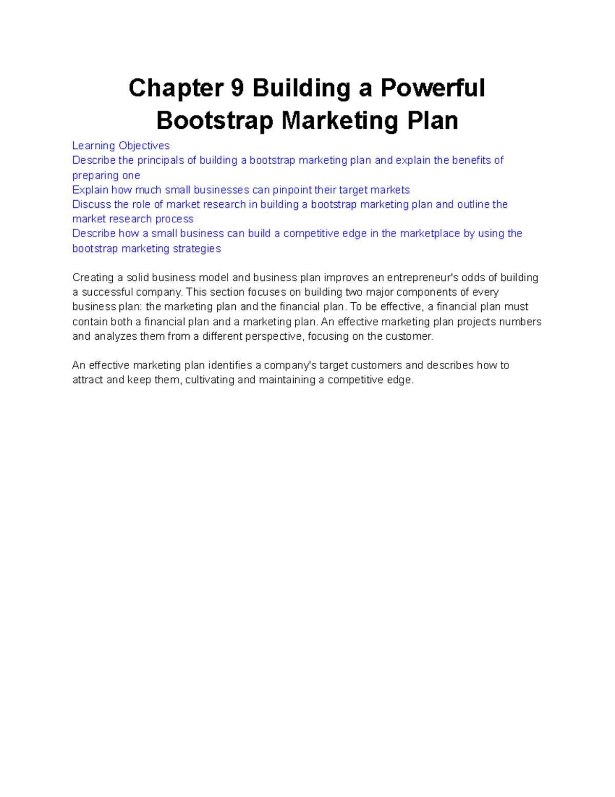 Mana 3325 Chapter 9: Crafting an Effective Bootstrap Marketing Plan - Studocu