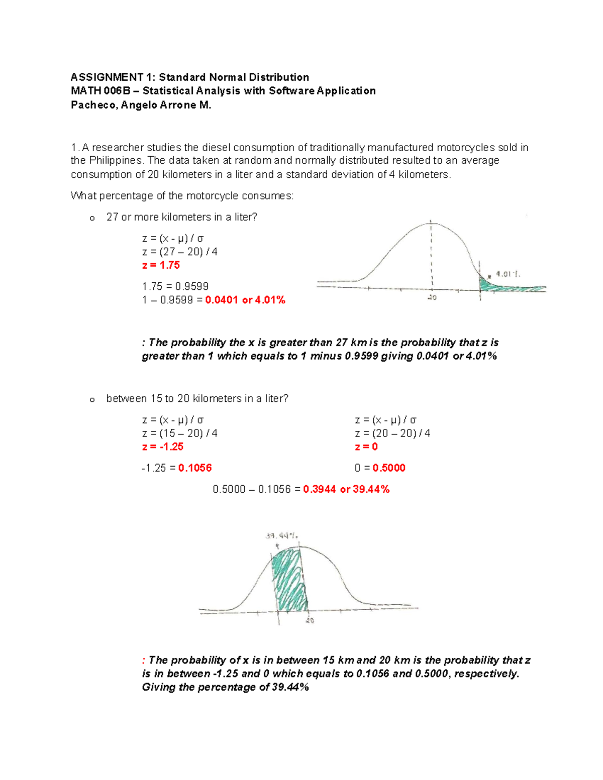 MATH 005B Assignment 1 - dsfsd - ASSIGNMENT 1: Standard Normal ...