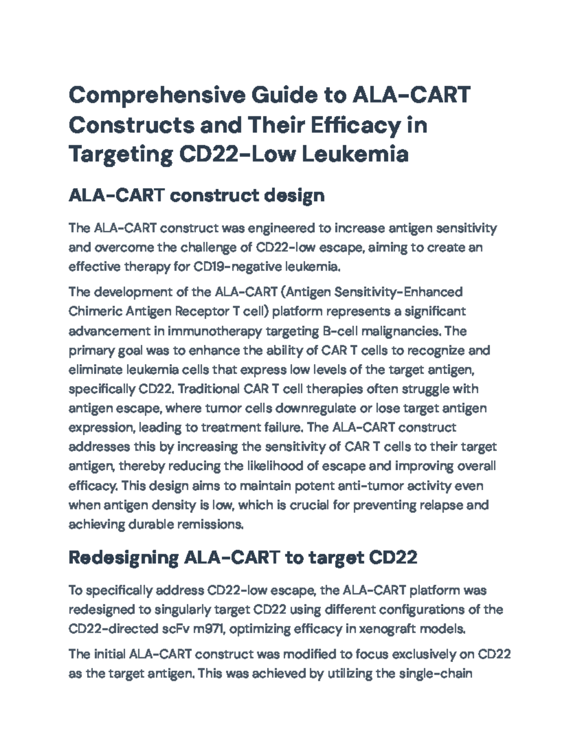 Comprehensive Guide to ALA-CART Constructs for CD22-Low Leukemia - Studocu