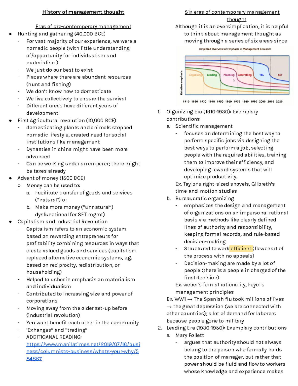 History-Mgmt-Thought - History of management thought Eras of pre ...