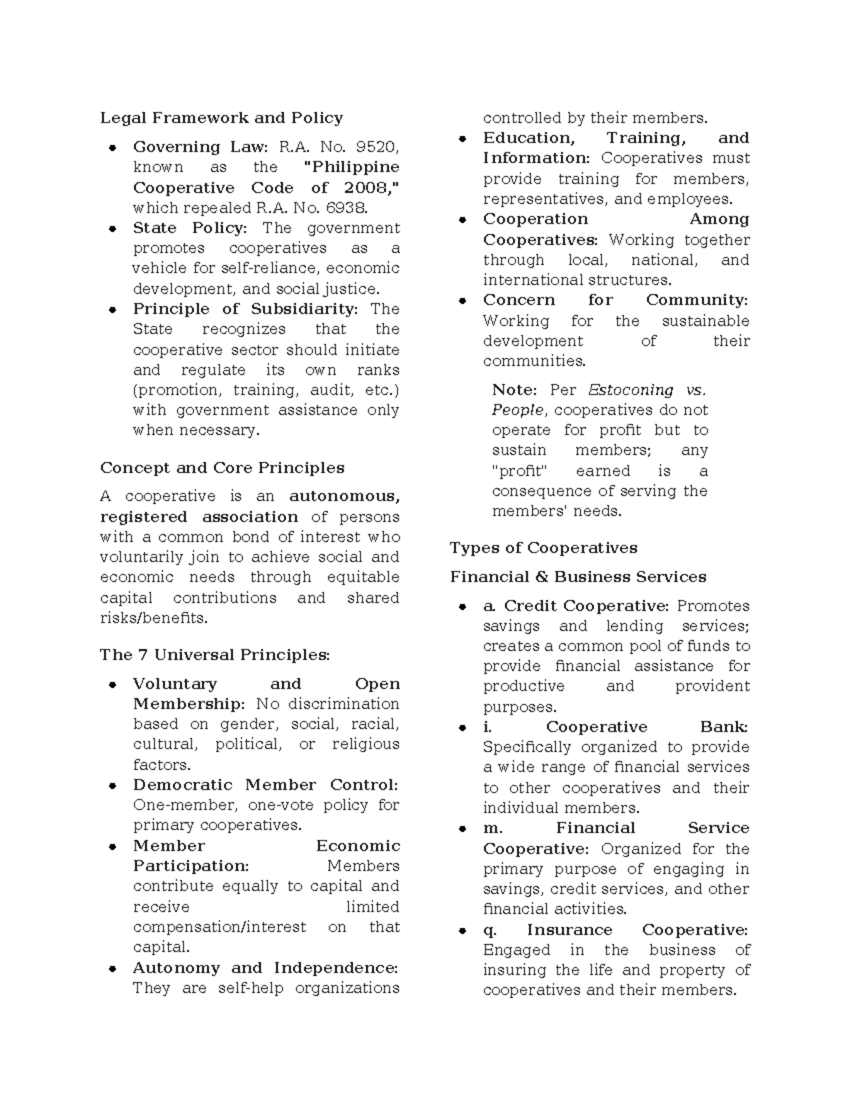 LAW ON COOPERATIVES: Legal Framework and Core Principles (R.A. No. 9520 ...