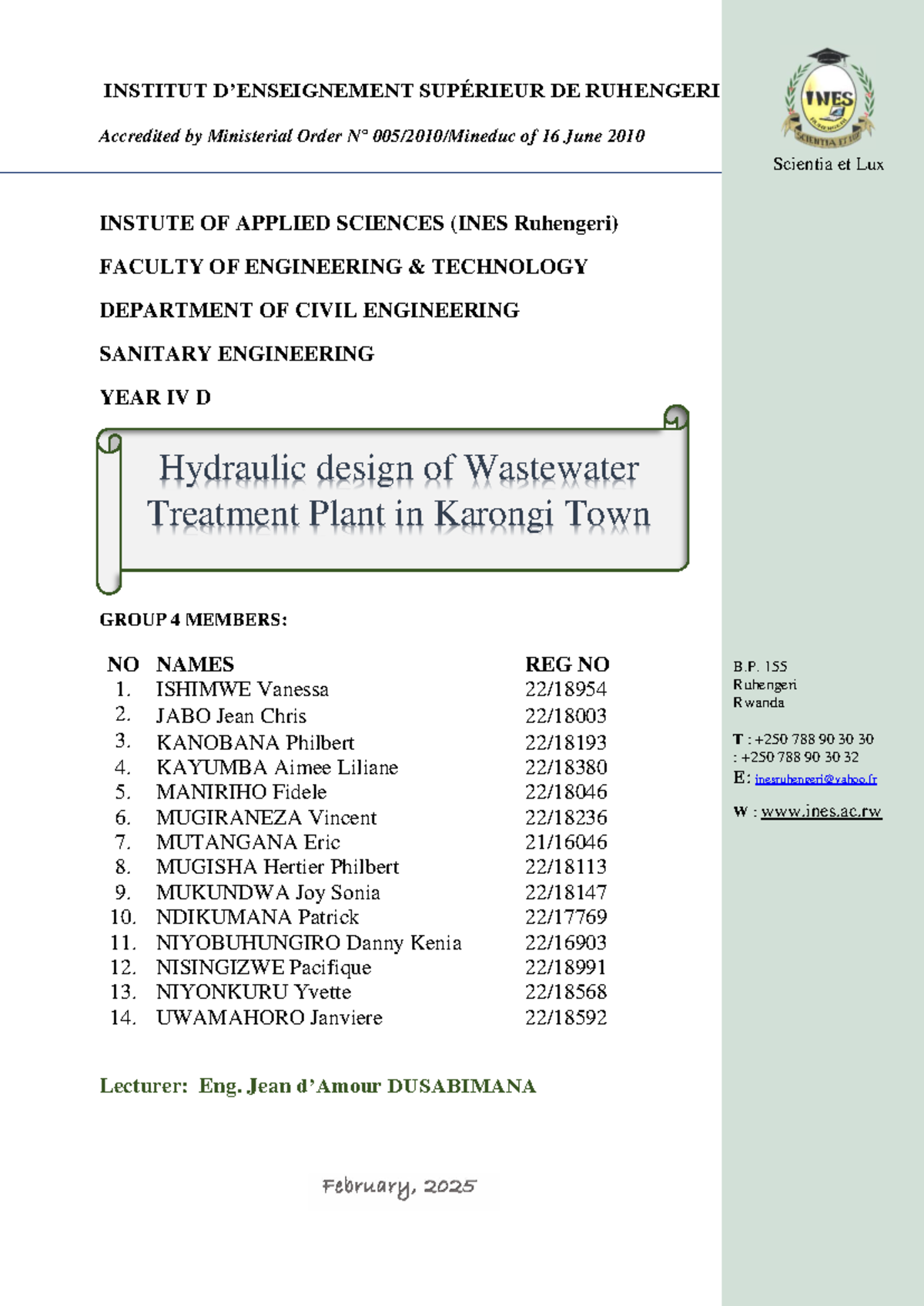 Hydraulic Design of Wastewater Treatment Plant (WWTP) in Karongi Town ...