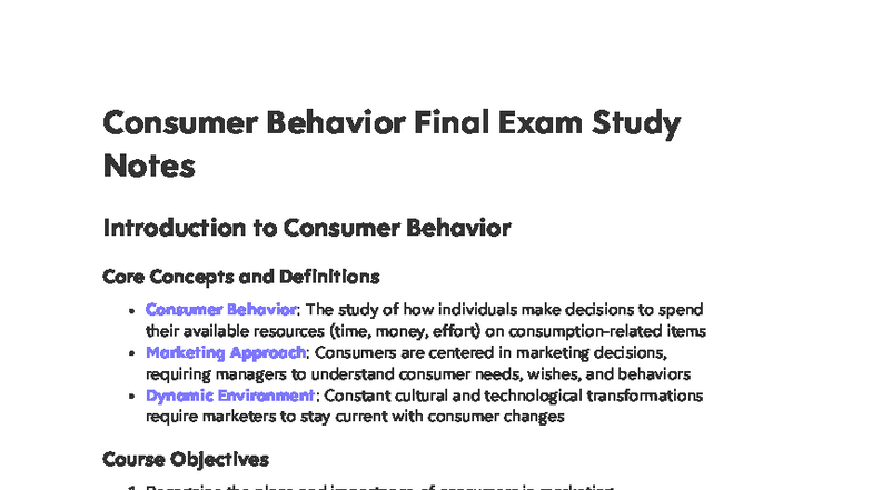 Consumer Behavior (CB 101) Final Exam Study Notes - Studocu