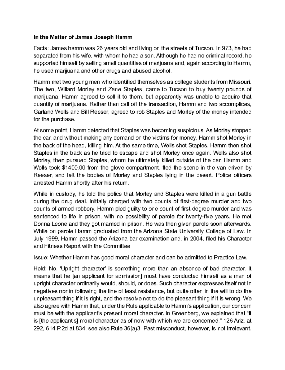In the Matter of James Joseph Hamm - In 973, he had separated from his ...