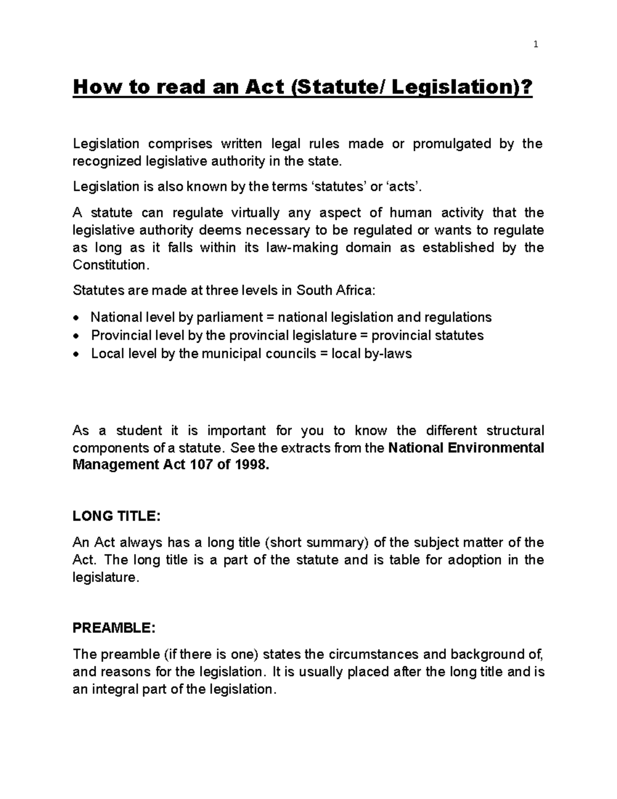 How to Read a Statute: Understanding Legal Legislation and Acts - Studocu
