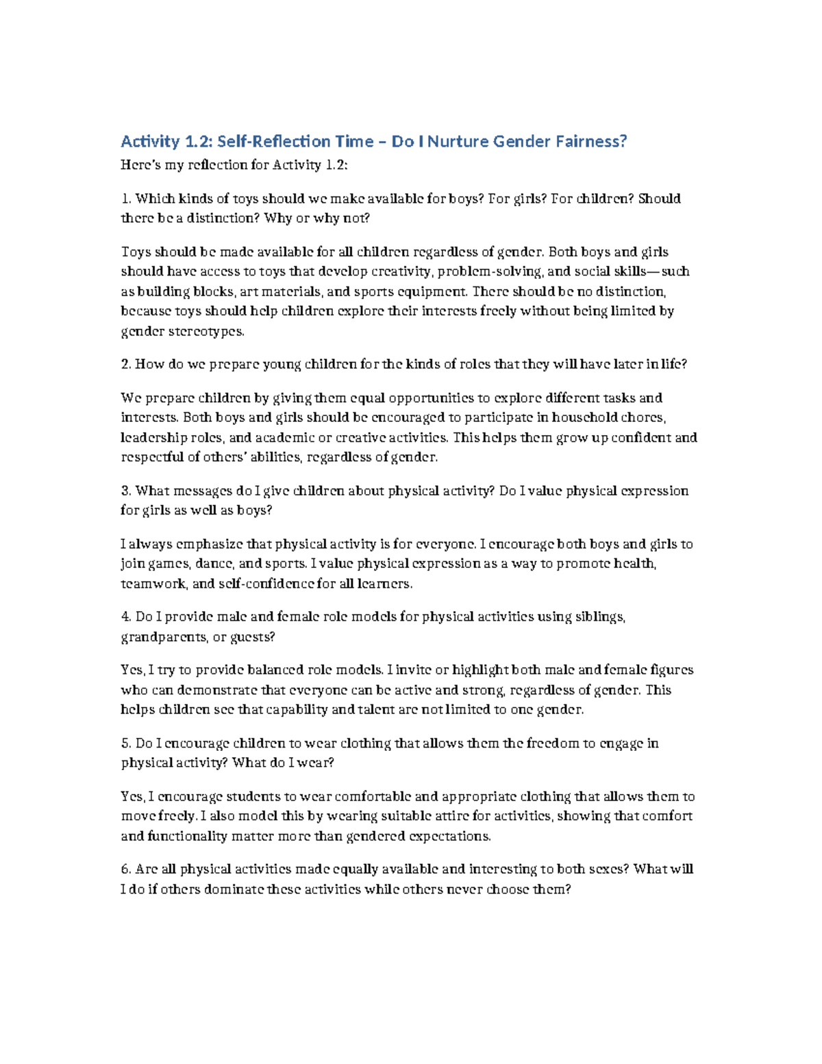 Activity 1.2: Nurturing Gender Fairness in Play and Physical Activity ...