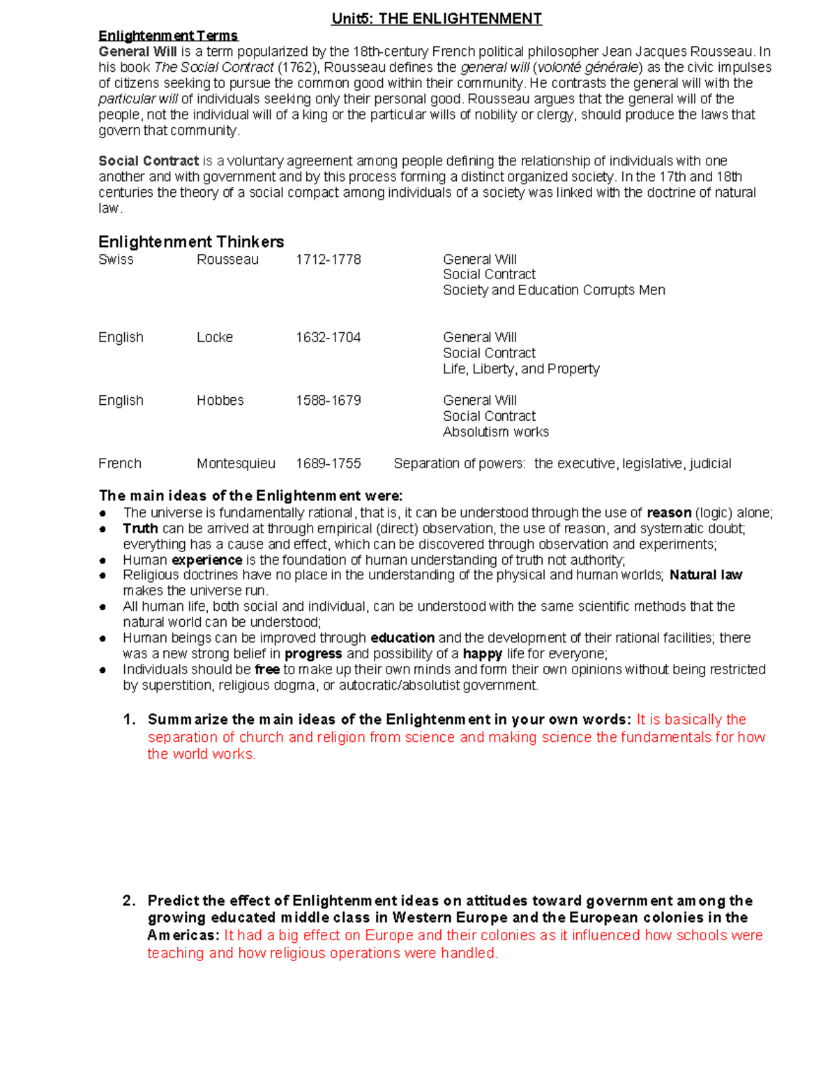 HH Enlightenment Study Notes: Key Concepts and Thinkers Explained - Studocu