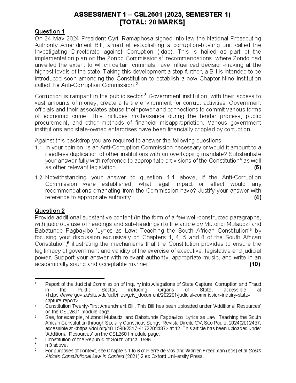 CSL2601 Assessment 1 (2025) Final Exam Questions and Marking Rubric ...