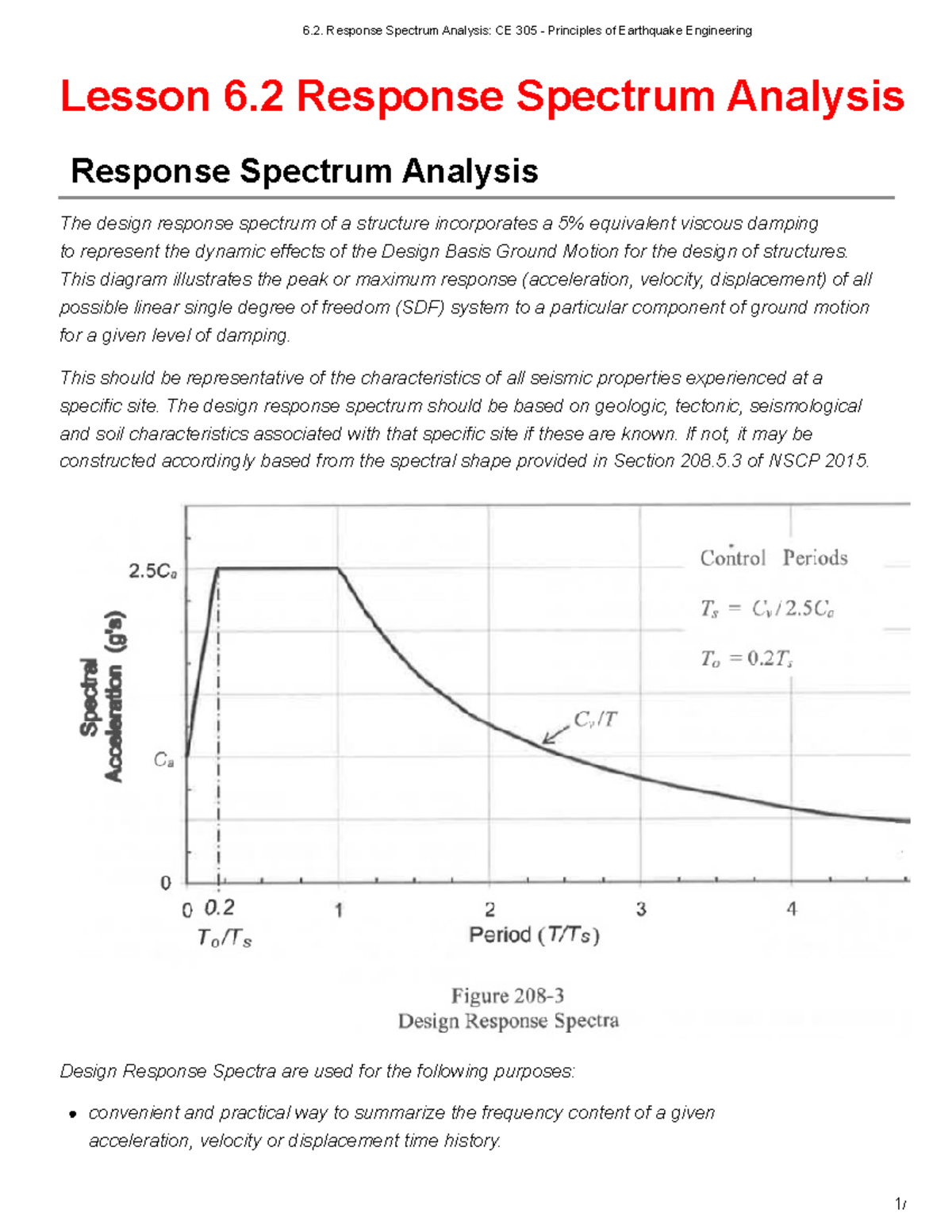Response Spectrum Analysis - This diagram illustrates the peak or ...
