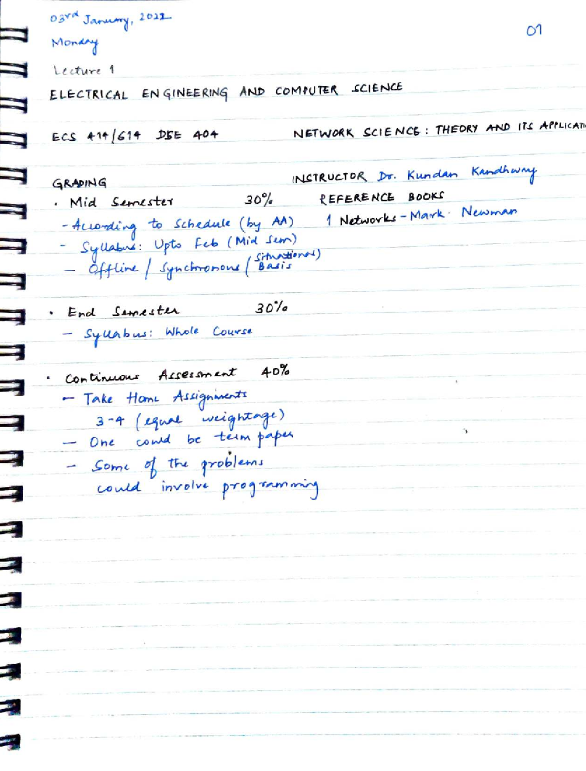 ECS DSE 404 Network Science Lecture Notes: Theory & Applications - Studocu