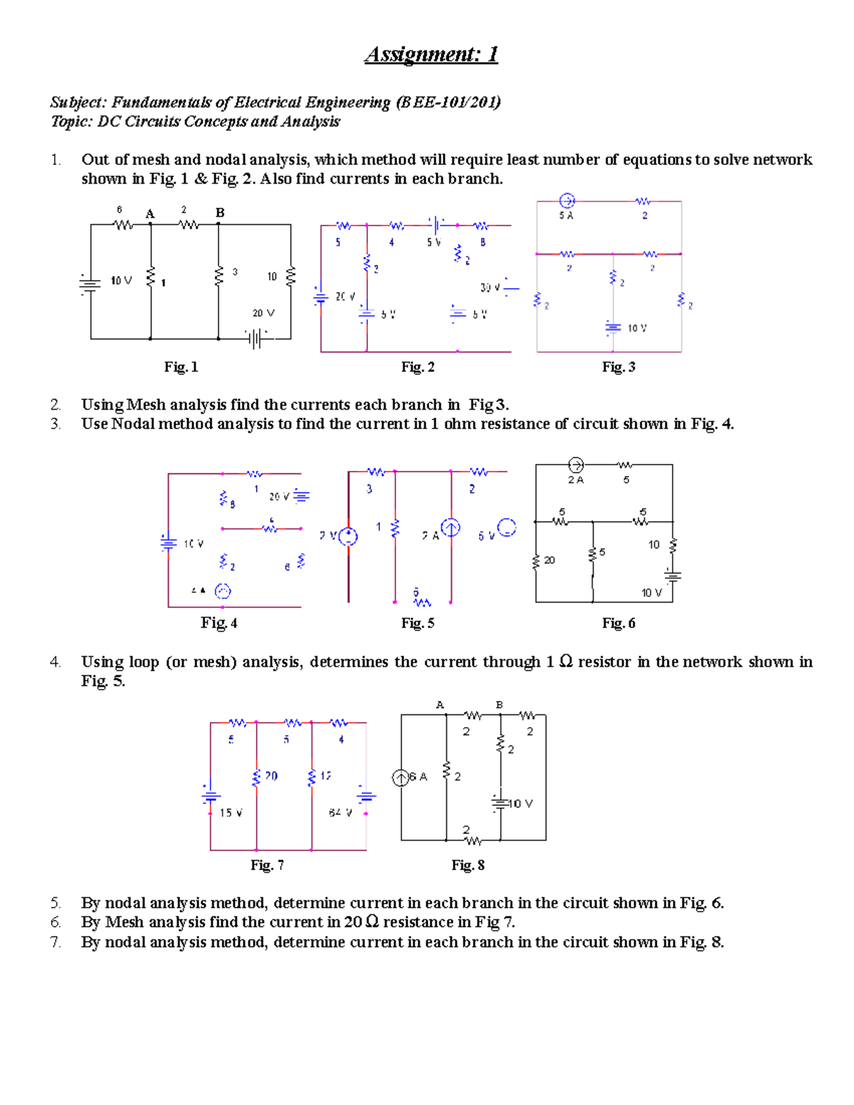 Assignment 1: DC Circuits Concepts & Analysis in EE Fundamentals - Studocu