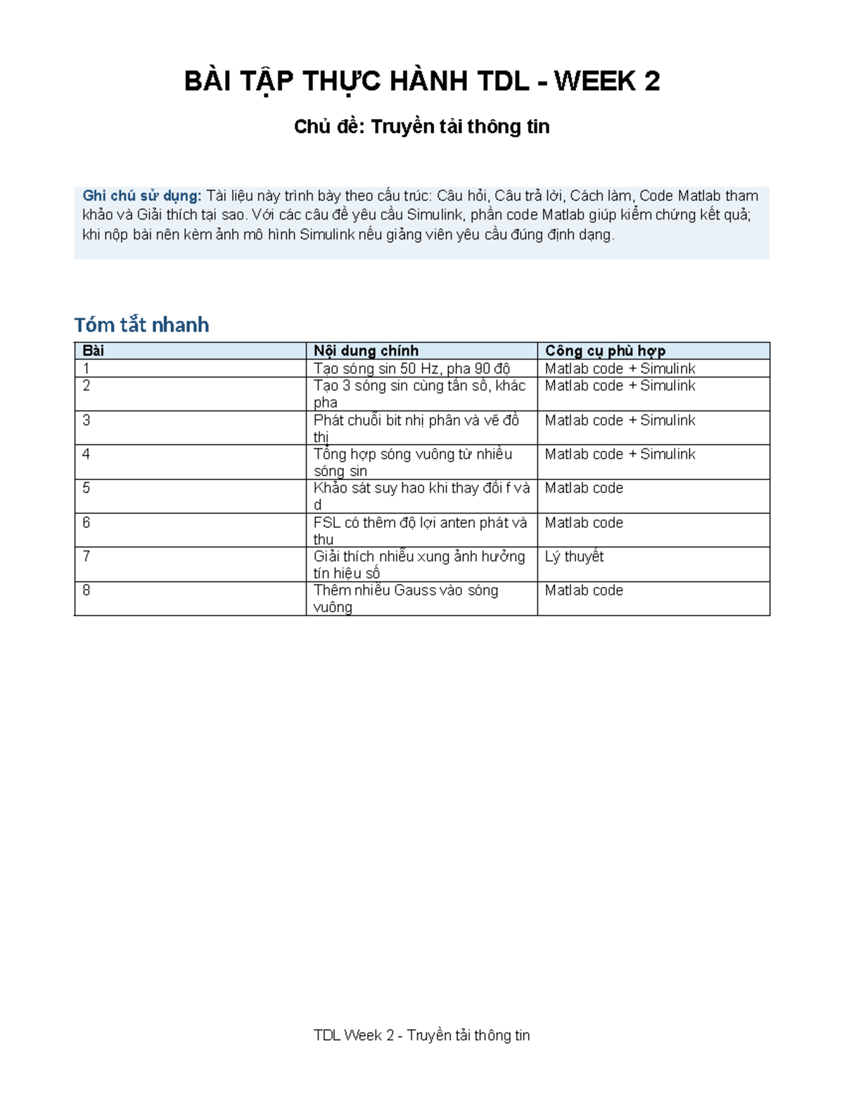 BÀI TẬP THỰC HÀNH TDL WEEK 2: Hướng Dẫn và Giải Thích - Studocu