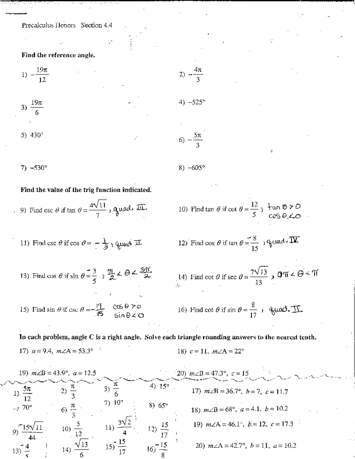 4 - 4.4 worksheet - Precalculus Honors Section 4 Find the reference ...