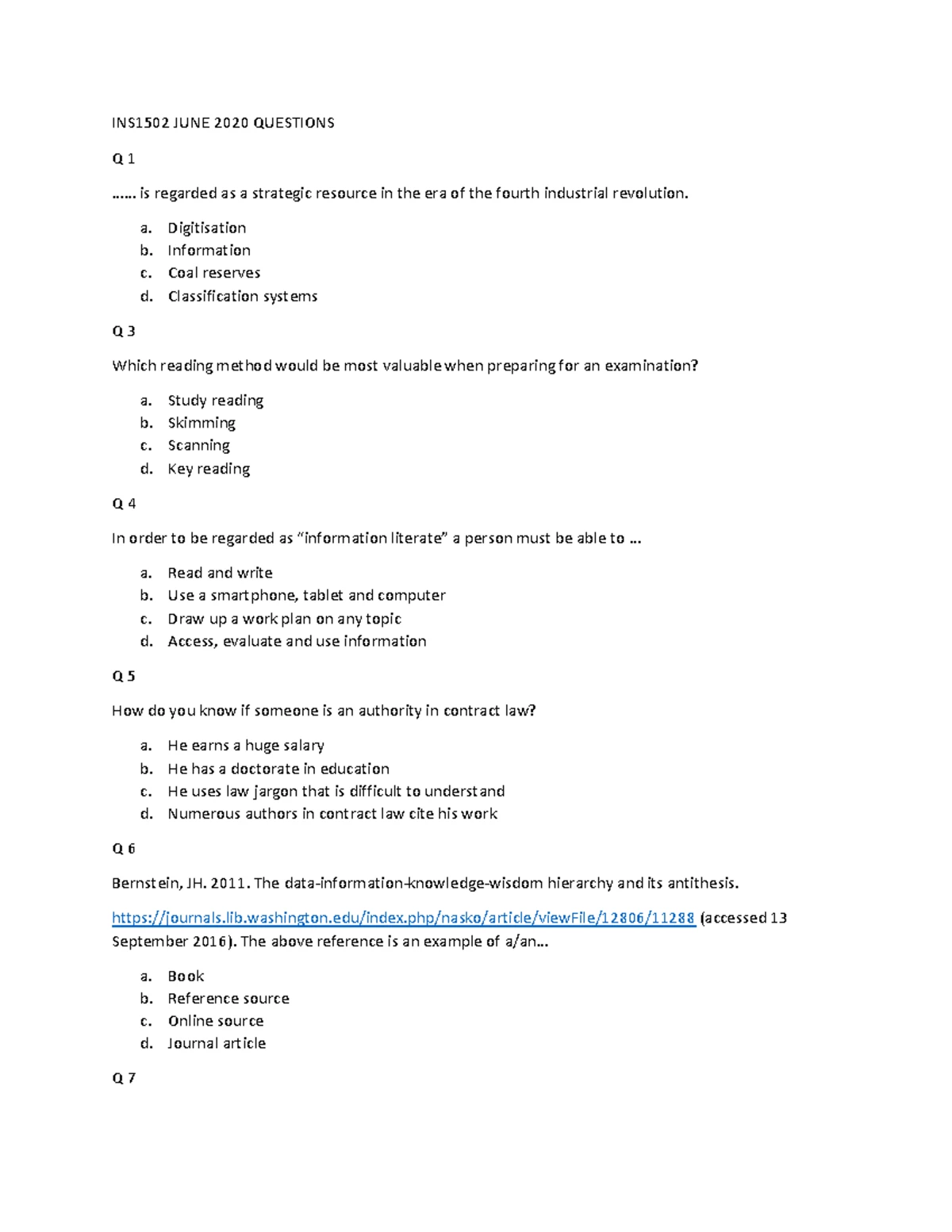 INS1502 Questions AND Answers - INS1502 QUESTION PAPERS AND ANSWERS ...