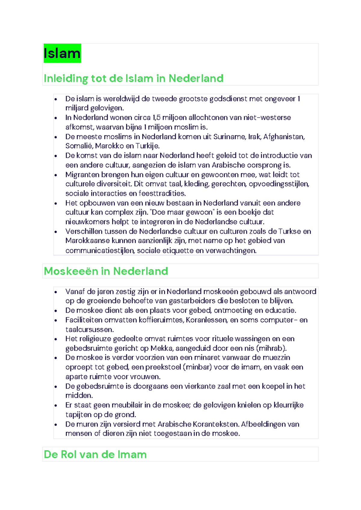 Inleiding tot de Islam in Nederland: Cultuur en Religie - Studeersnel