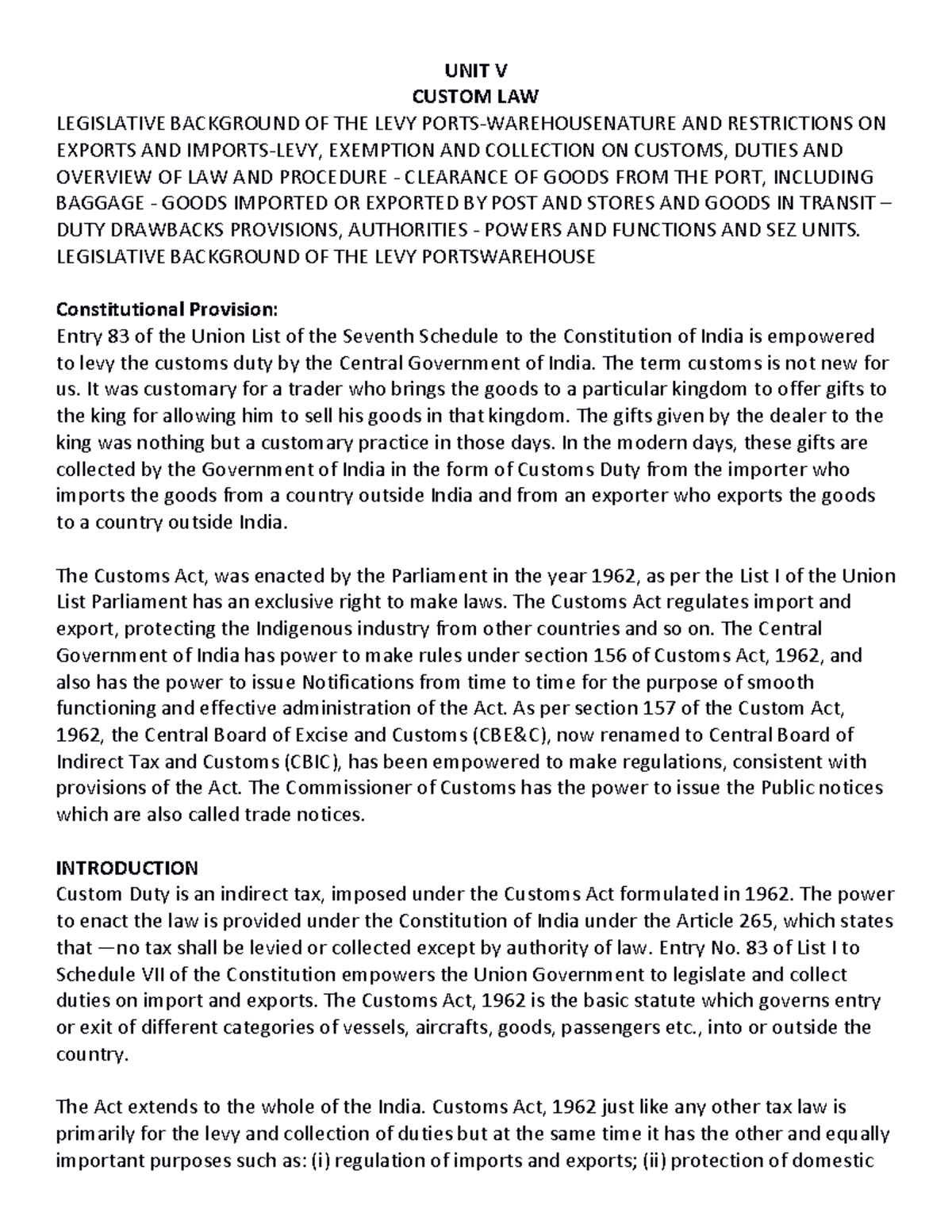 Customs Law Overview: Levy, Exemptions, and Procedures (Tax 5) - Studocu
