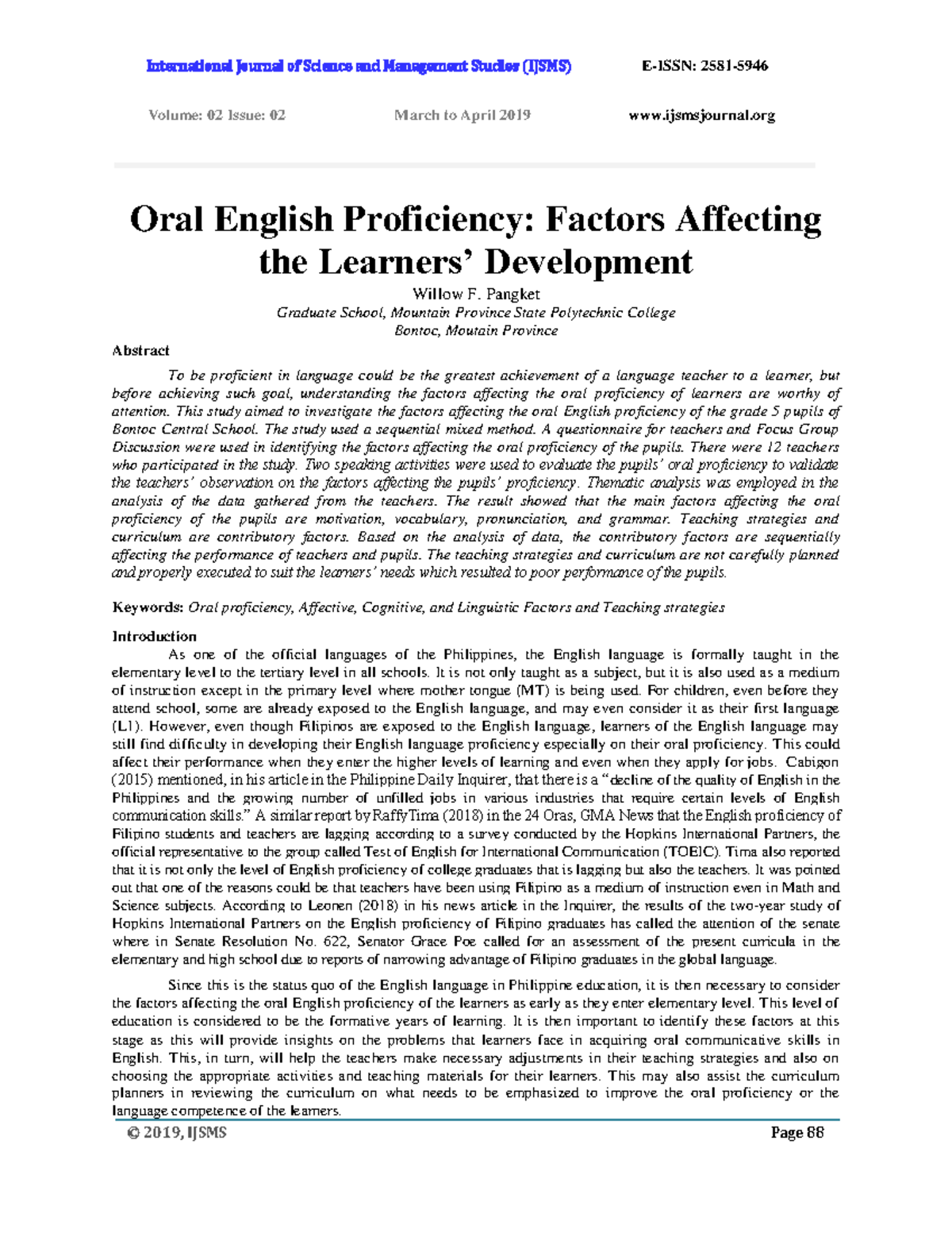 Factors Influencing Oral English Proficiency in Grade 5 Pupils (EDU 101 ...